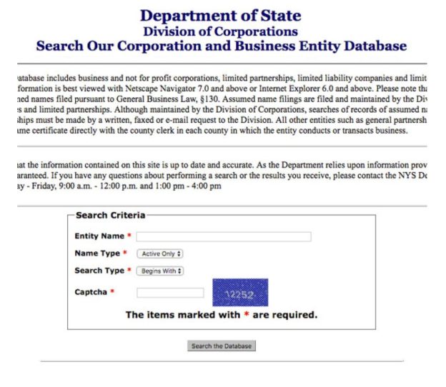 New York Business Entity Search | Corporation | LLC