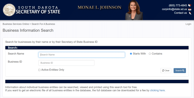 South Dakota Business Entity Search | Secretary Of State